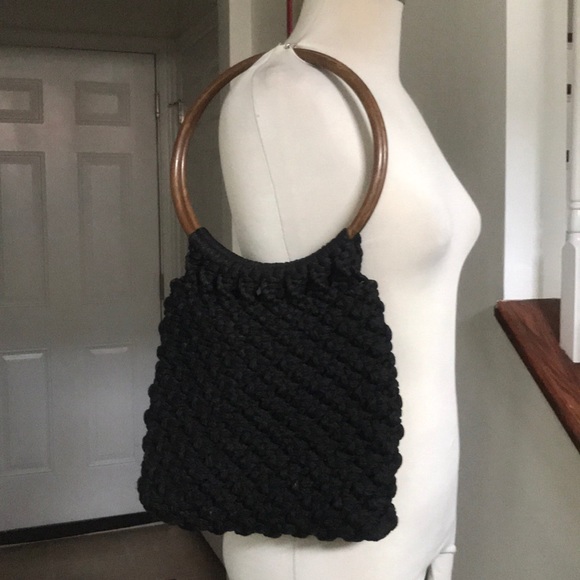 Vintage | Bags | Vintage Black Woven Circle Handle Bag | Poshmark